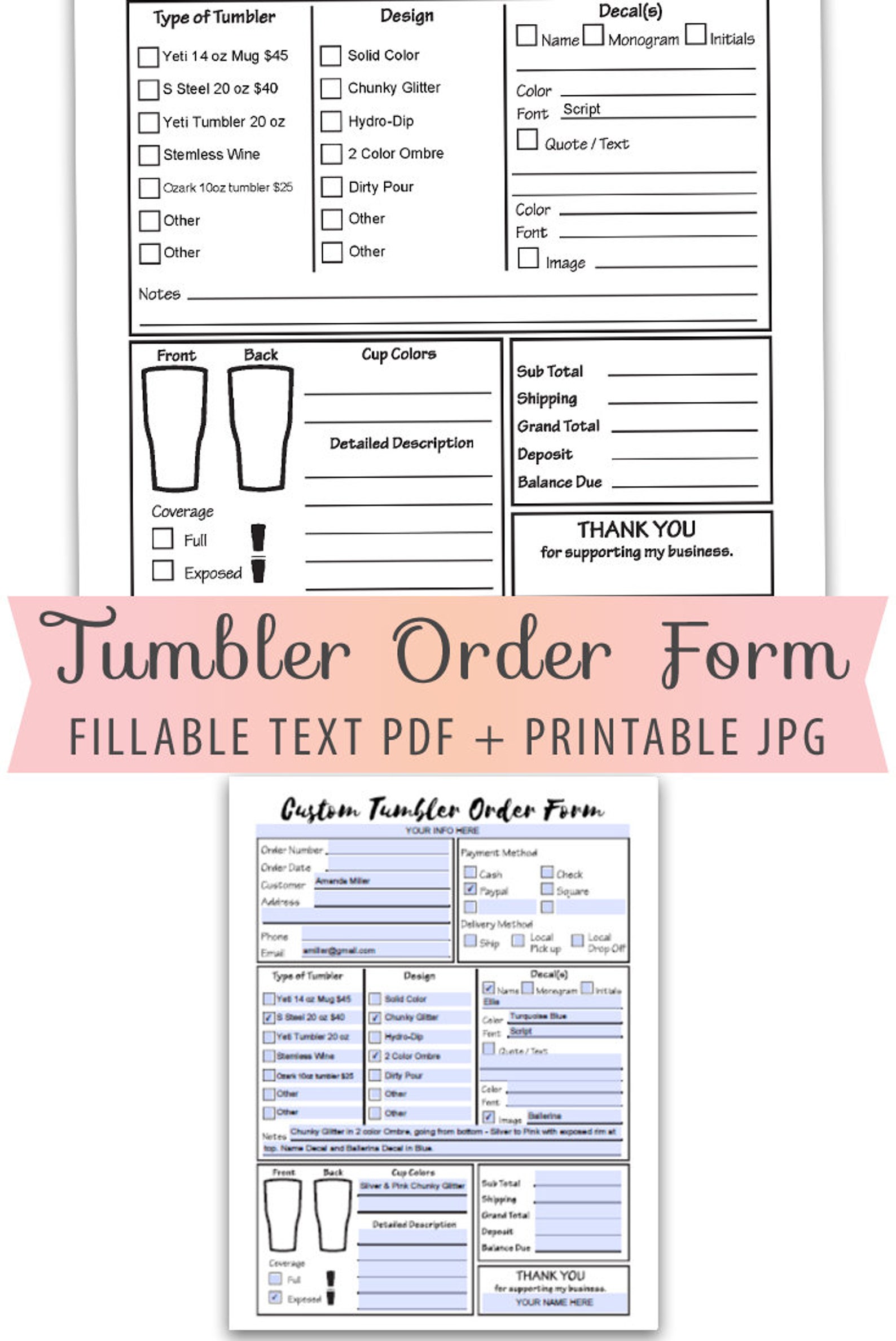 Fillable/editable Text Only PDF TUMBLERS Order Form Decals | Etsy