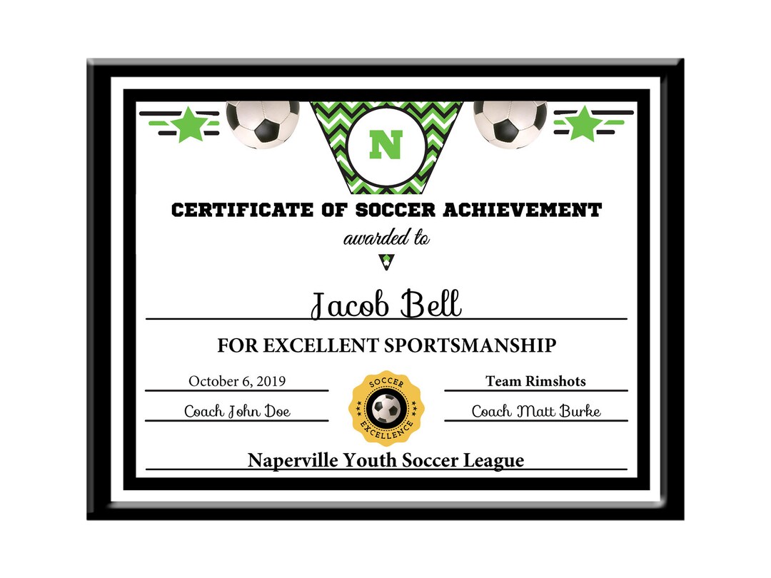 Editable PDF Soccer Certificate Sports Team Award Template in Green ...