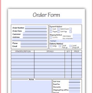 General Order Form Fillable Text Only Pdf Letter Size Instant - Etsy