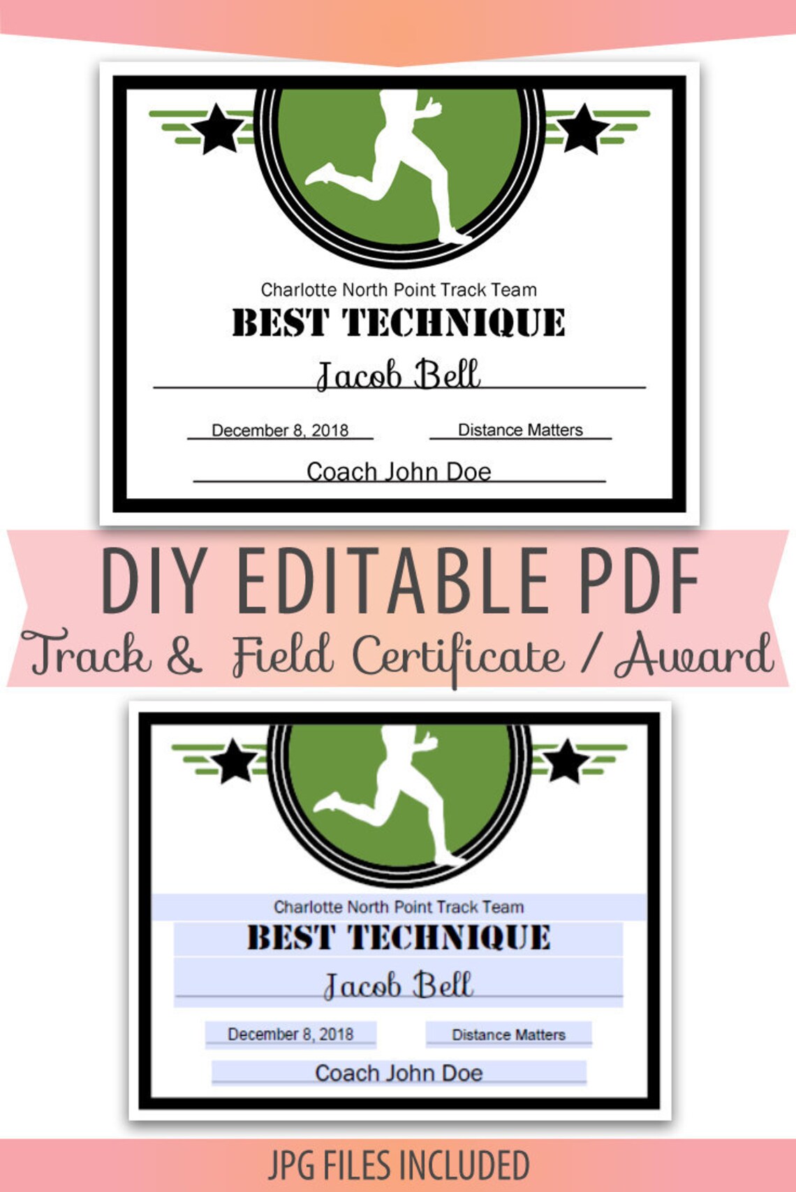 Editable PDF Sports Team Track and Field Certificate diy Award | Etsy