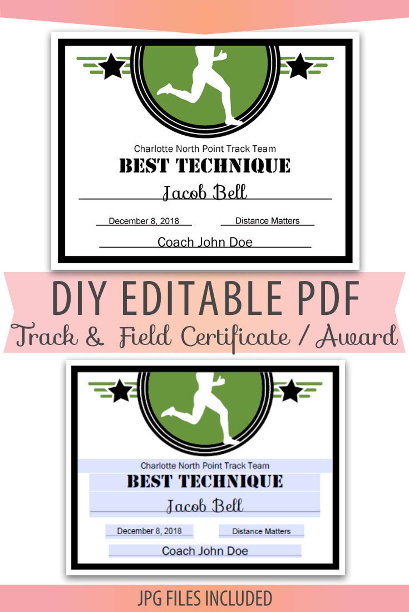 Editable PDF Sports Team Track and Field Certificate diy Award | Etsy