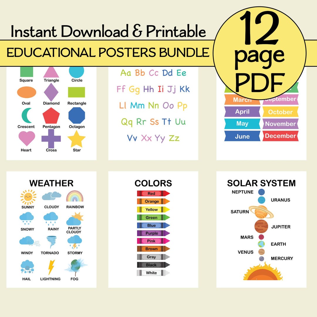 12 Educational PDF Posters Montessori Classroom Decor Rainbow ...