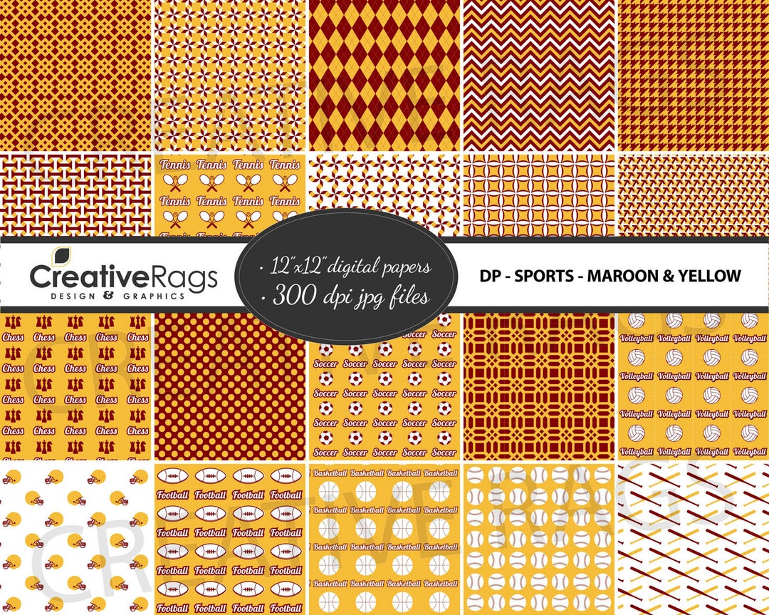 School Team Colors Sports Digital Paper Maroon Yellow 20 - Etsy