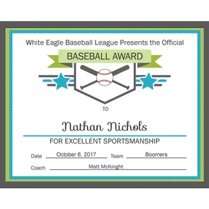 Editable PDF Sports Team Baseball Certificate Award Template in 3 ...