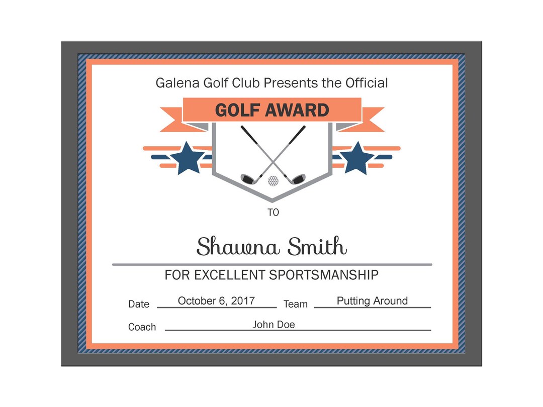 Editable PDF Sports Game Team Golf Certificate Award Template in 3 ...