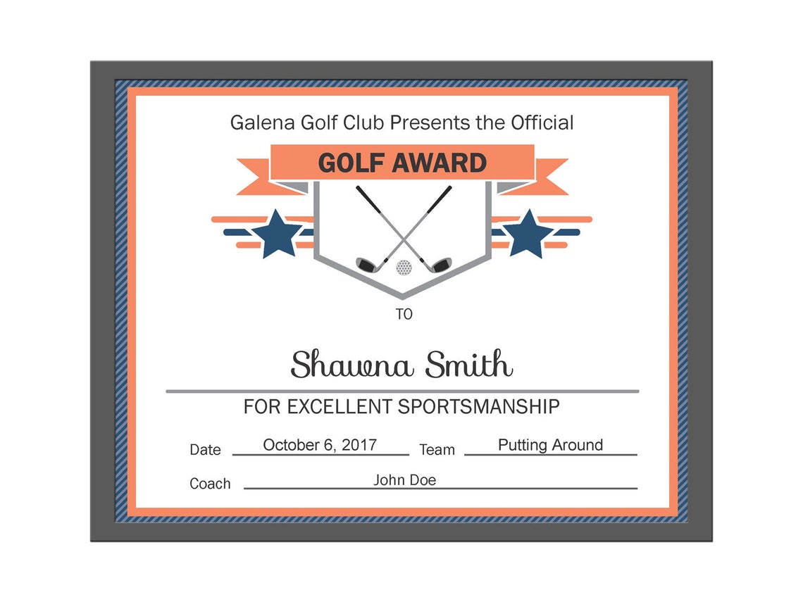 Editable PDF Sports Game Team Golf Certificate Award Template - Etsy
