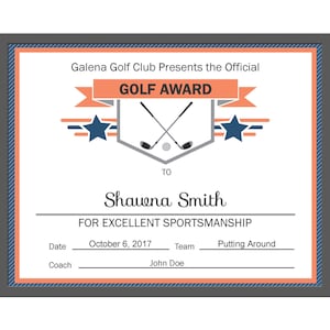 Editable PDF Sports Game Team Golf Certificate Award Template in 3 ...