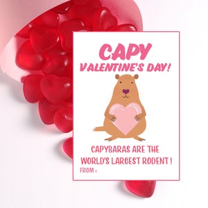 Capybara Valentine's Day Printable Gift Favor Tag, Classroom Valentine ...