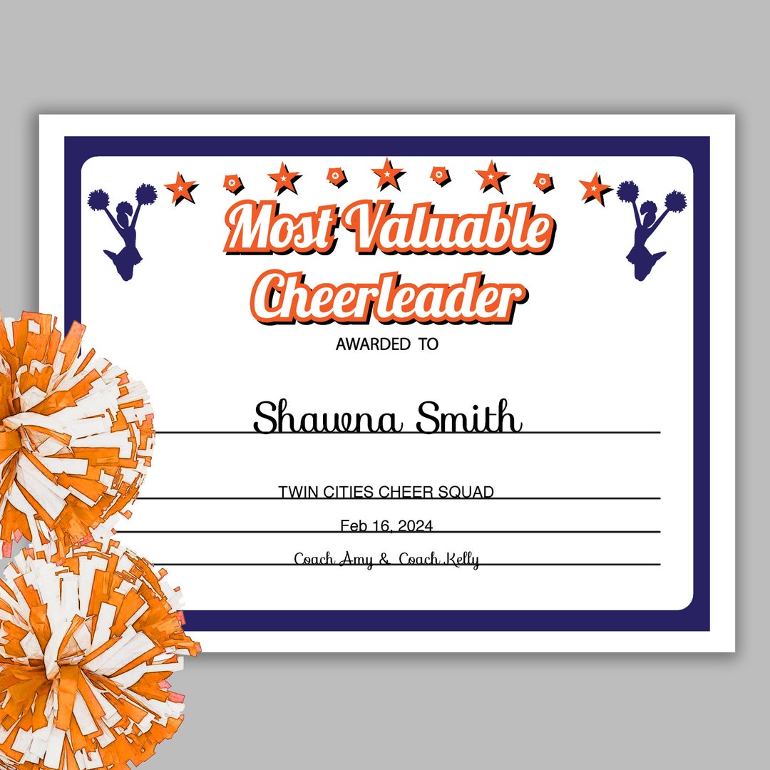 Cheerleader Award Certificate: Editable Sports Team Template (PDF) - Etsy