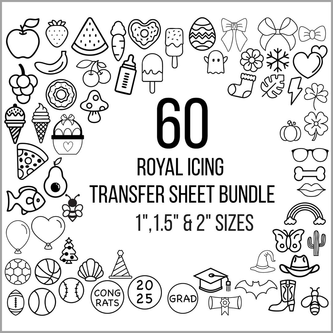 Royal Icing Practice Sheets: 60 Designs, 3 Sizes (PDF Template) - Etsy