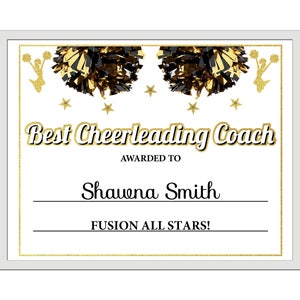Diy Editable PDF Sports Team Cheer Cheerleader Thank You Coach Best ...