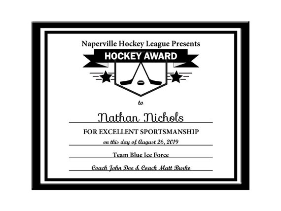 Editable PDF Hockey Sports Team Certificate Award Template - Etsy