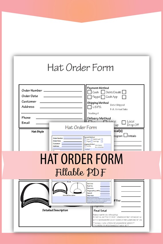 Hat Order Form Fillable Text Only Pdf Letter Size Instant - Etsy