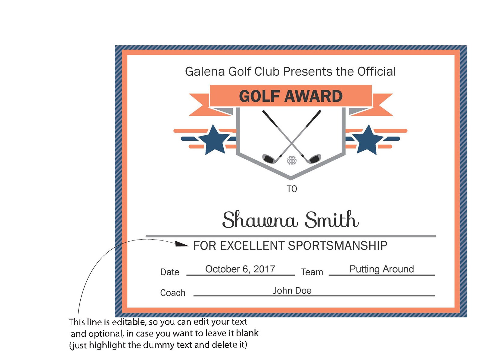 Editable PDF Sports Game Team Golf Certificate Award Template - Etsy