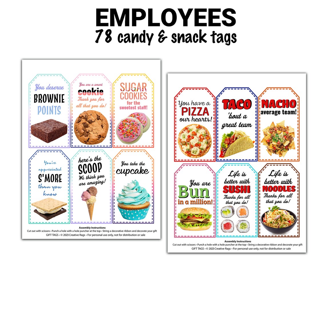 Employee Appreciation Gift Tags: 78 Snack & Candy Designs (instant ...
