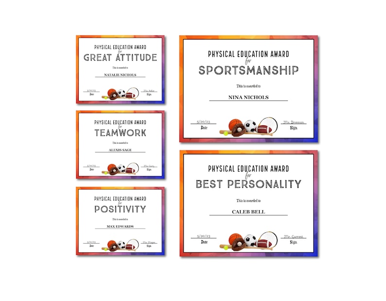 PE Award Certificate Template: Fillable Printable PDF for Teachers - Etsy
