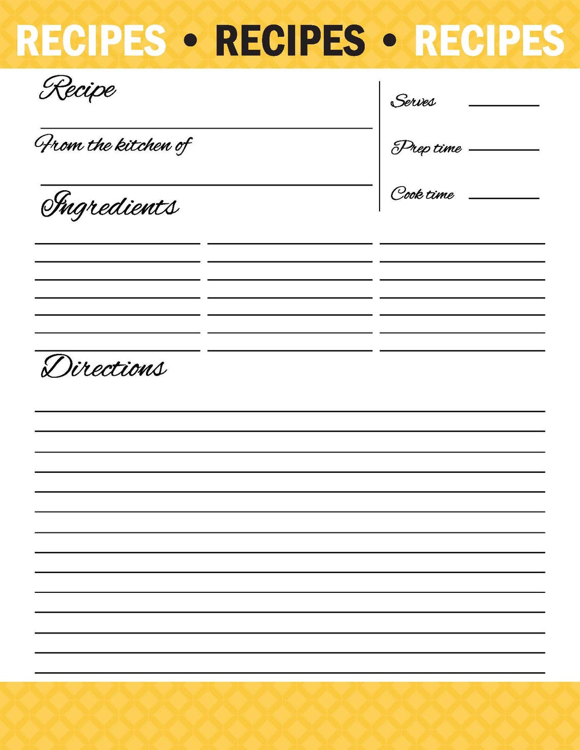 6 Colors Editable PDF Kitchen Recipe Template Form Letter Size | Etsy