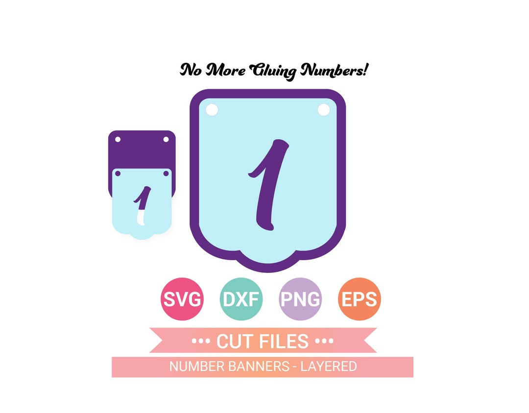 Layered Number Banner Pennant Cut Files: SVG, PNG, DXF (instant ...