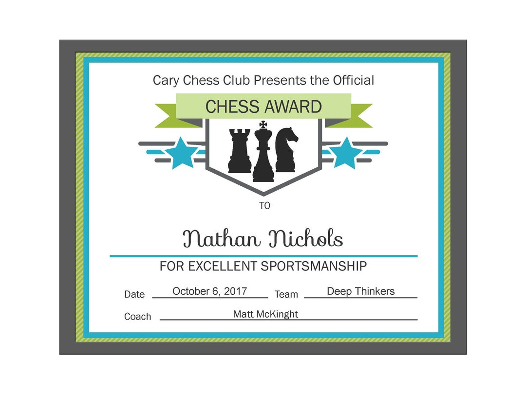 Editable Chess Team Award Certificate Template (PDF) - Etsy