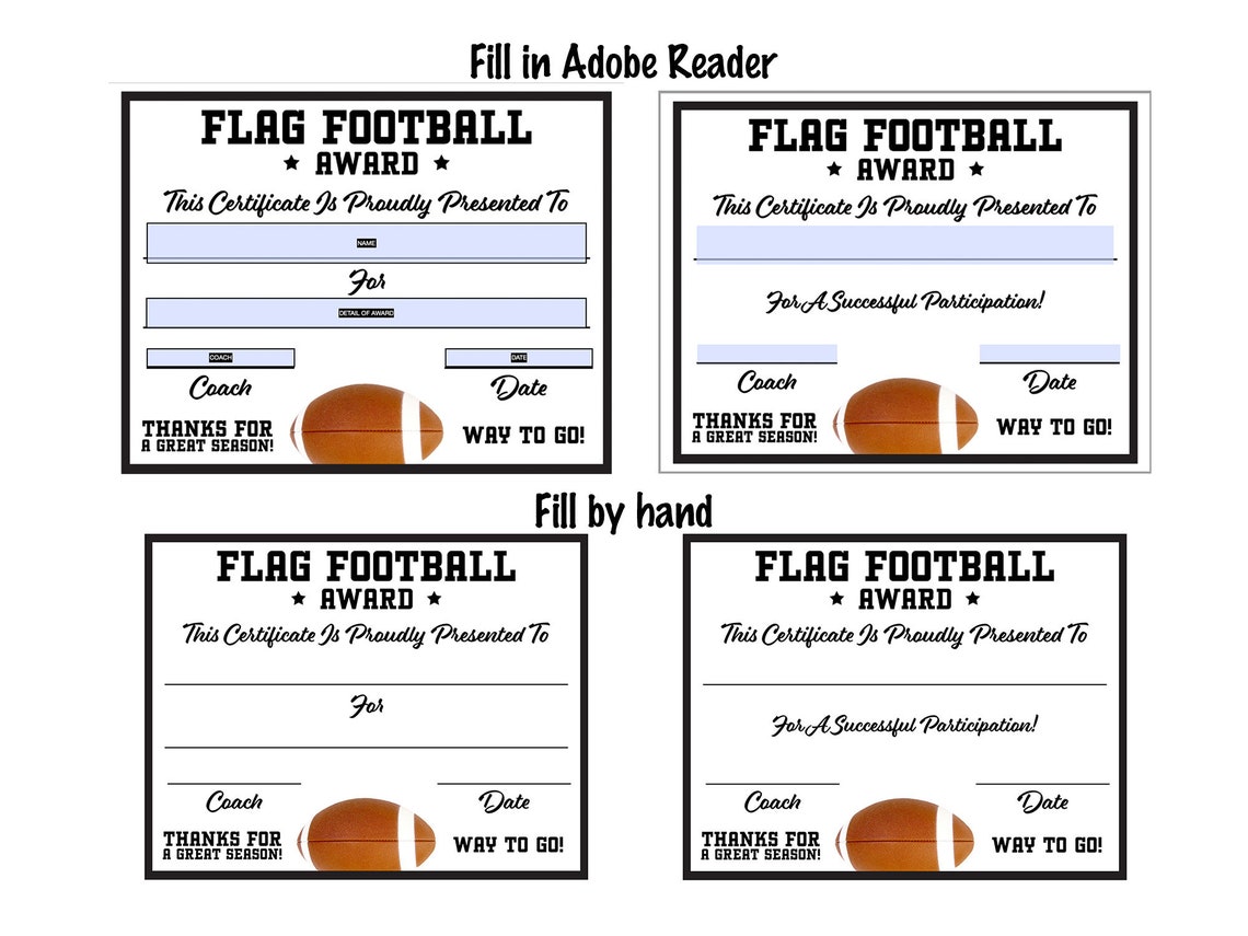 Flag Football Certificate: Fillable Award Template (PDF Download) - Etsy
