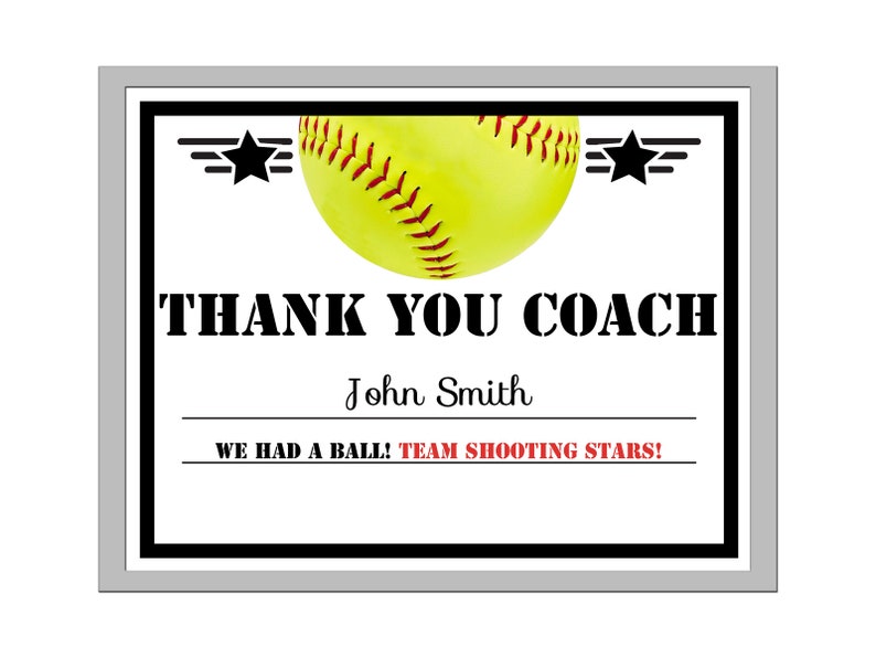 Editable PDF Sports Team Game Softball Thank You Coach - Etsy