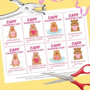 Capybara Valentine's Day Printable Gift Favor Tag, Classroom Valentine ...