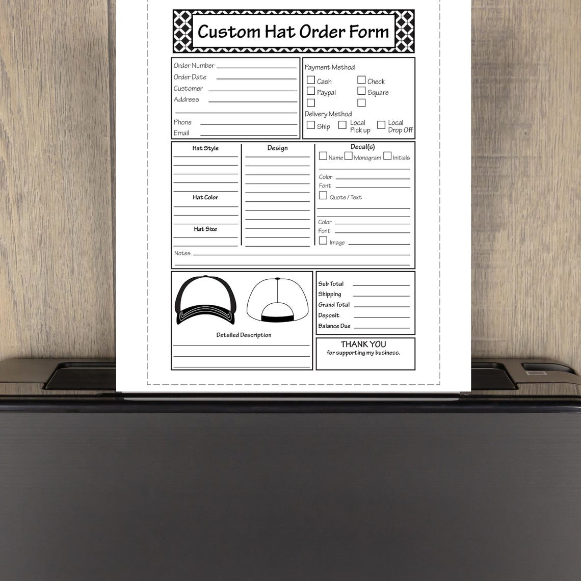 Hat Order Form Printable Pdf & Jpg Letter Size Instant Download ...