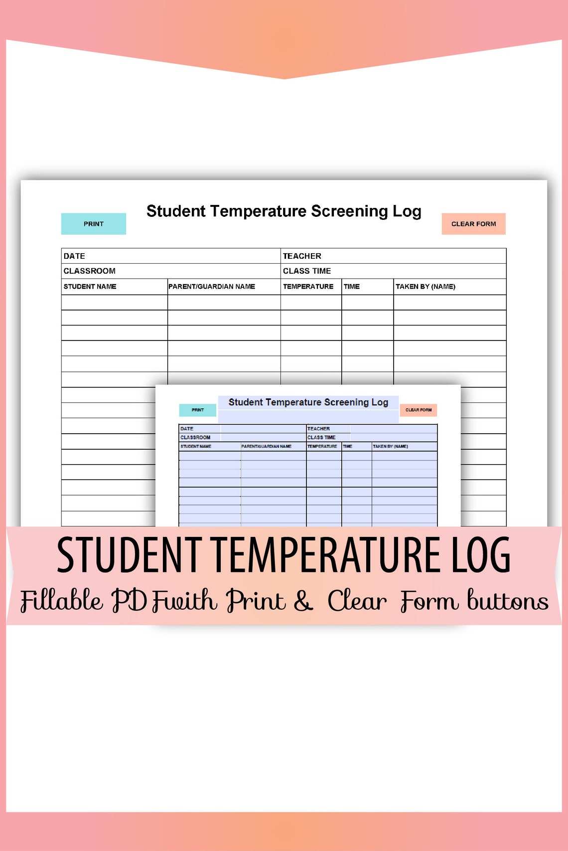 Student/child Temperature Screening Log Form Fillable/editable - Etsy