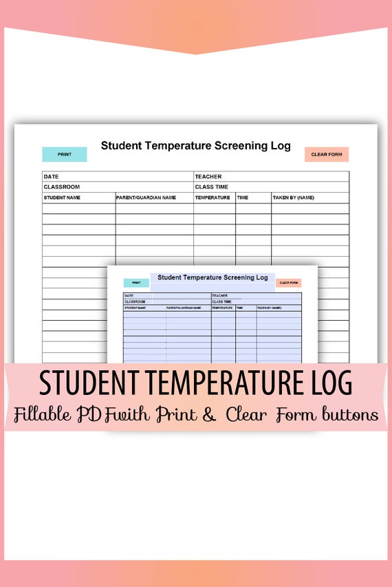 Student/child Temperature Screening Log Form Fillable/editable | Etsy