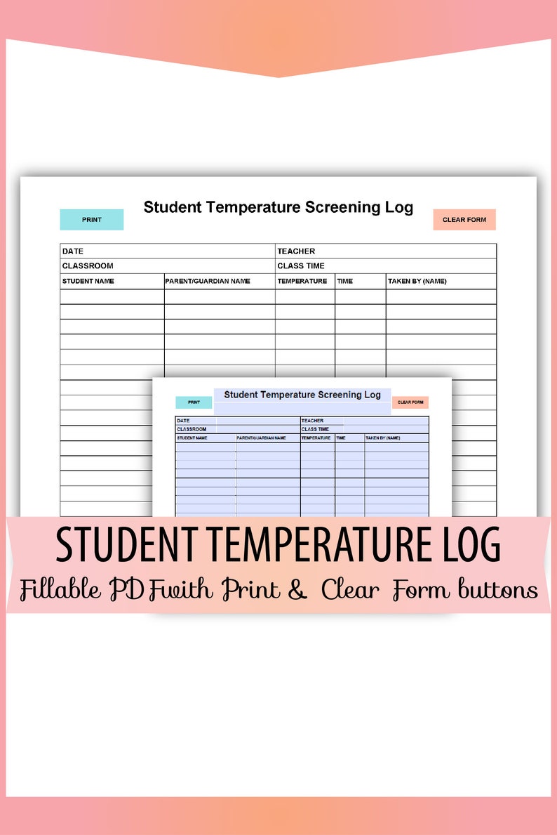 Student/child Temperature Screening Log Form Fillable/editable | Etsy