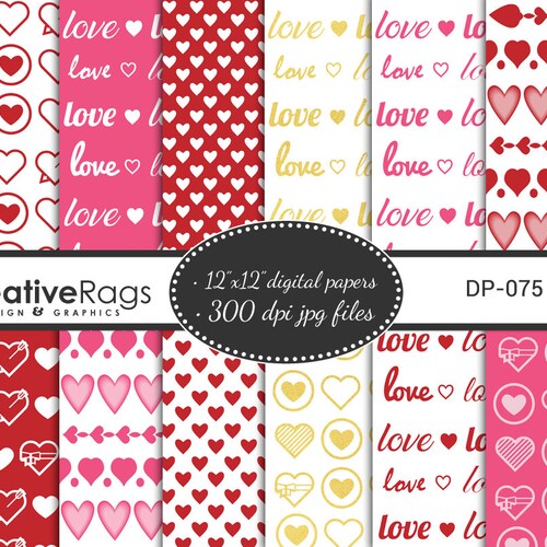 Valentine Digital Paper Love Digital Background Red Pink | Etsy