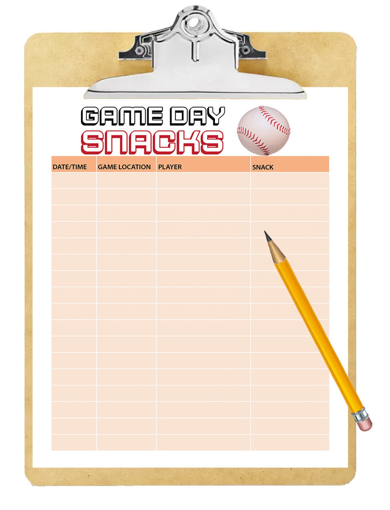 Game Day Snack Sign Up Sport Schedule Printable Form PDF & - Etsy