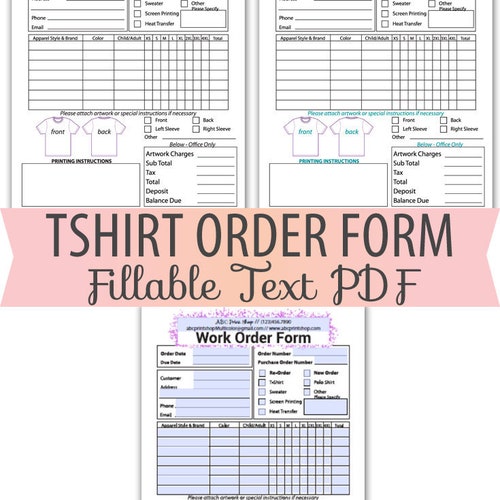 Fillable/editable Text Only PDF Tshirt Screen Print Work Order - Etsy