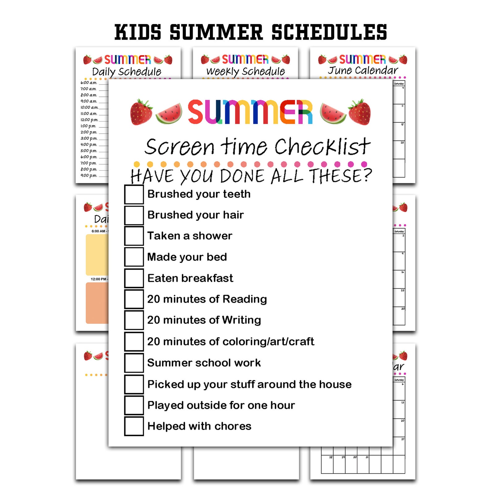 Summer Rules Schedules Fillable/ Editable/printable 9 Page PDF Kids ...