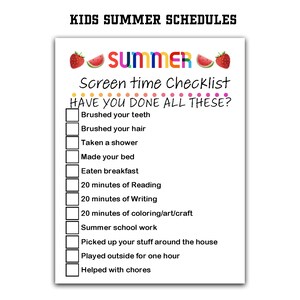Summer Rules Schedules Fillable/ Editable/printable 9 Page PDF Kids ...