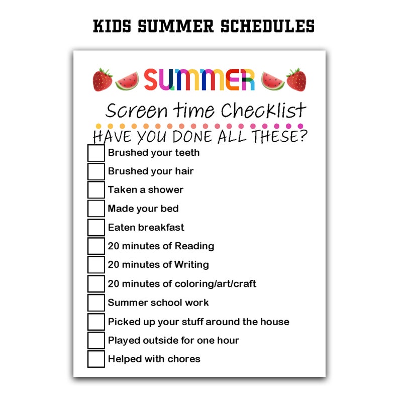 Summer Rules Schedules Fillable/ Editable/printable 9 Page PDF - Etsy