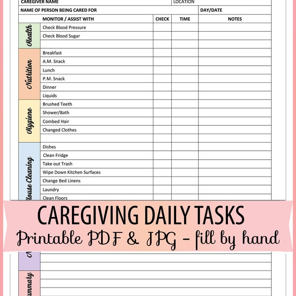 Caregiver Daily Log - Etsy