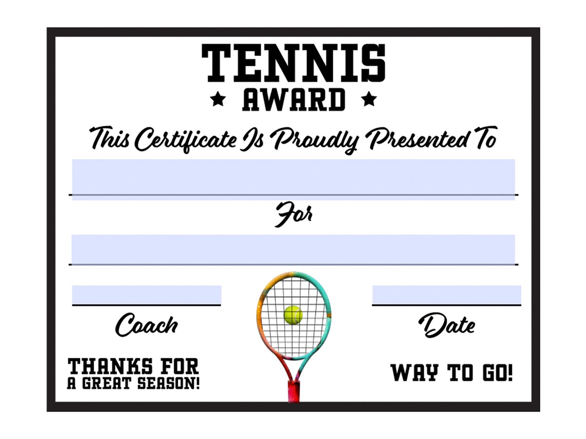 Tennis Certificate Fillable/editable PDF Participation - Etsy Canada