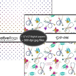 Nurse Digital Paper: Floral Stethoscope Patterns (12x12" Printable ...
