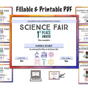 Fillable & Printable PDF Science Fair Award Education Kids Children ...