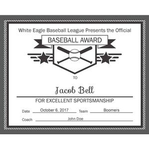 Editable PDF Sports Team Baseball Certificate Award Template in 3 ...