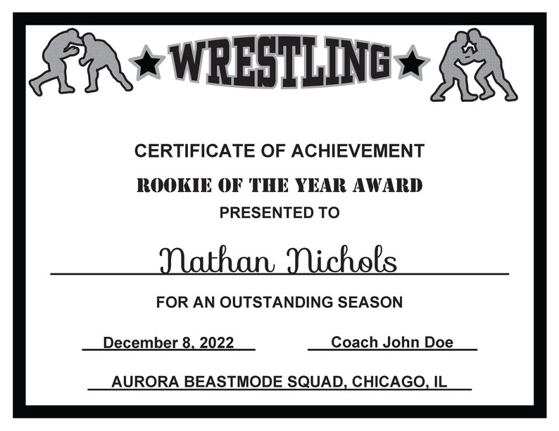 Editable Wrestling Certificate Template: Printable Award (PDF Download ...
