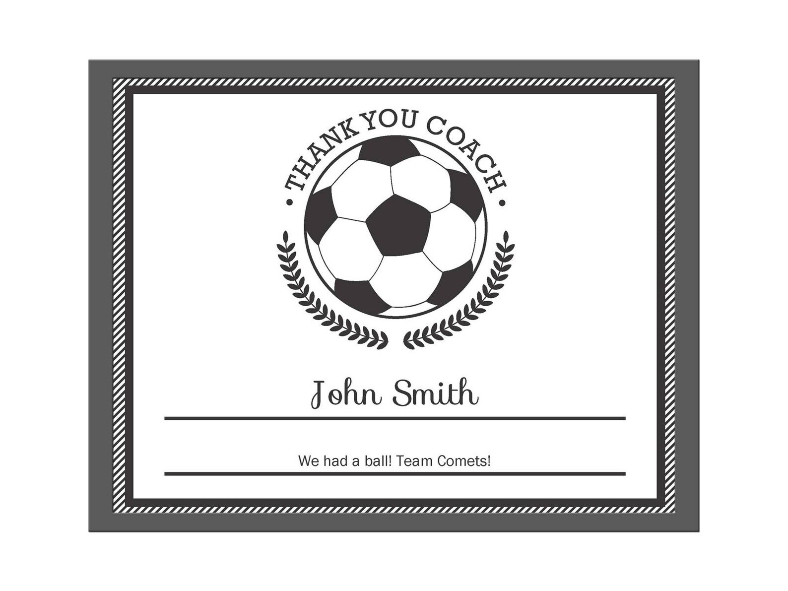 Editable PDF Sports Team Soccer Thank You Coach Certificate - Etsy