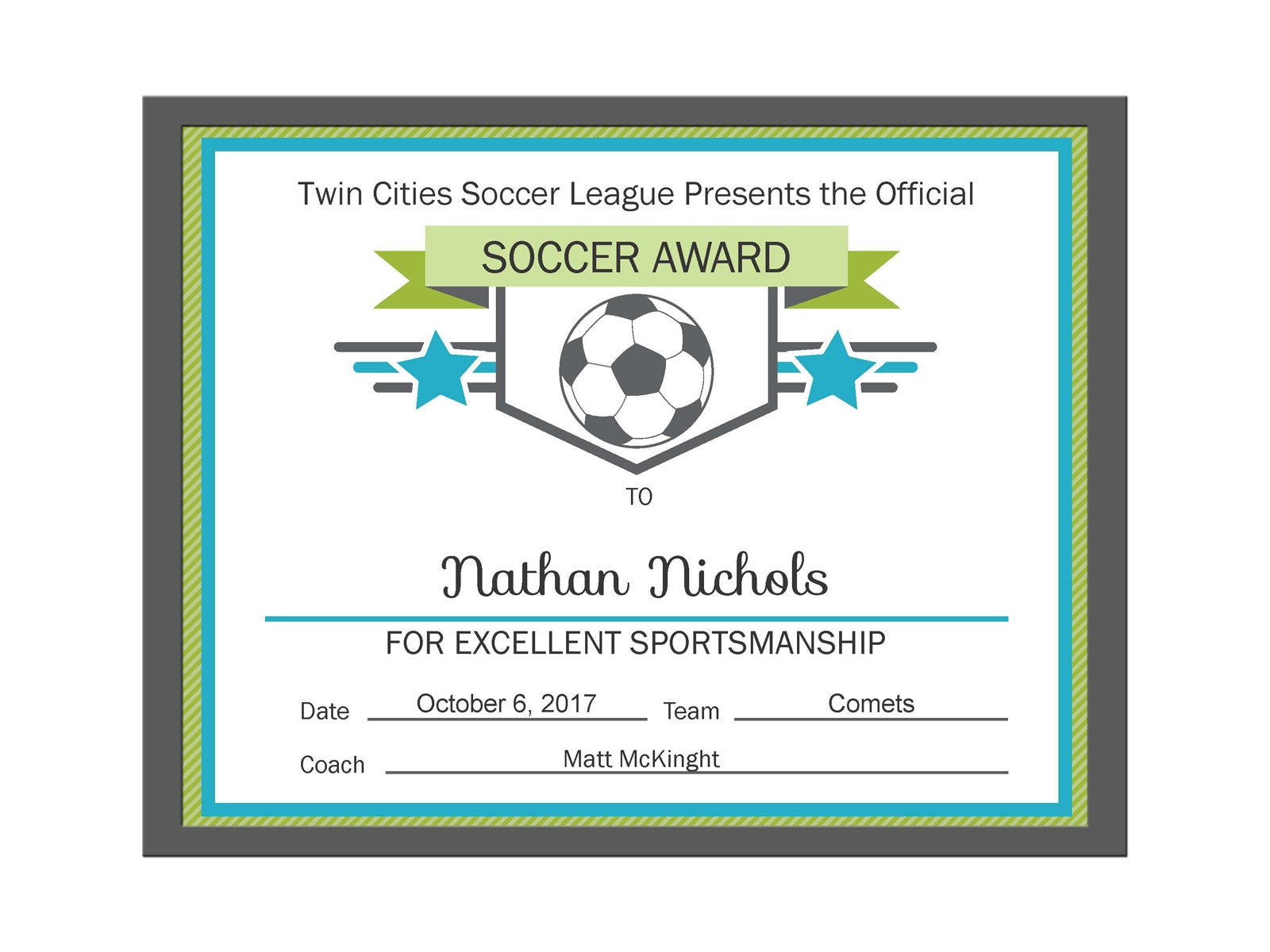 Soccer Certificate Templates