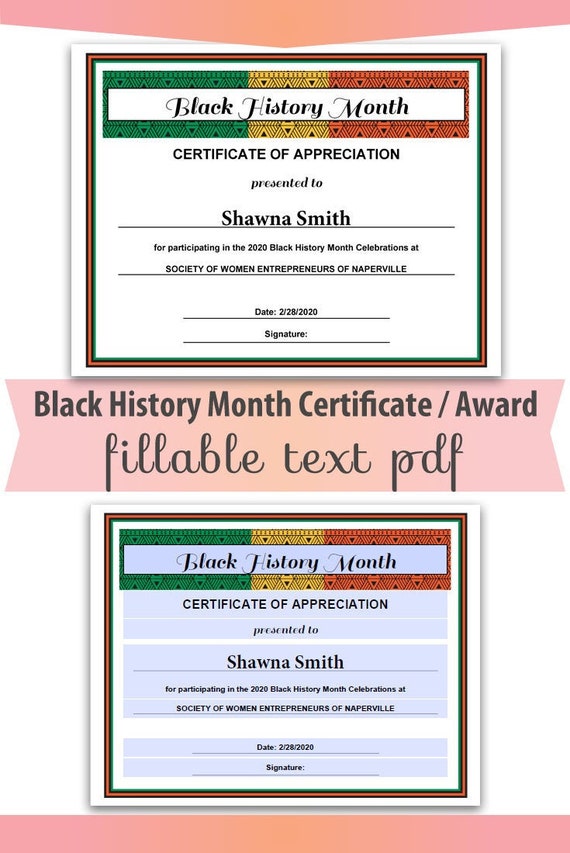 Black History Month Certificate of Appreciation Editable PDF | Etsy