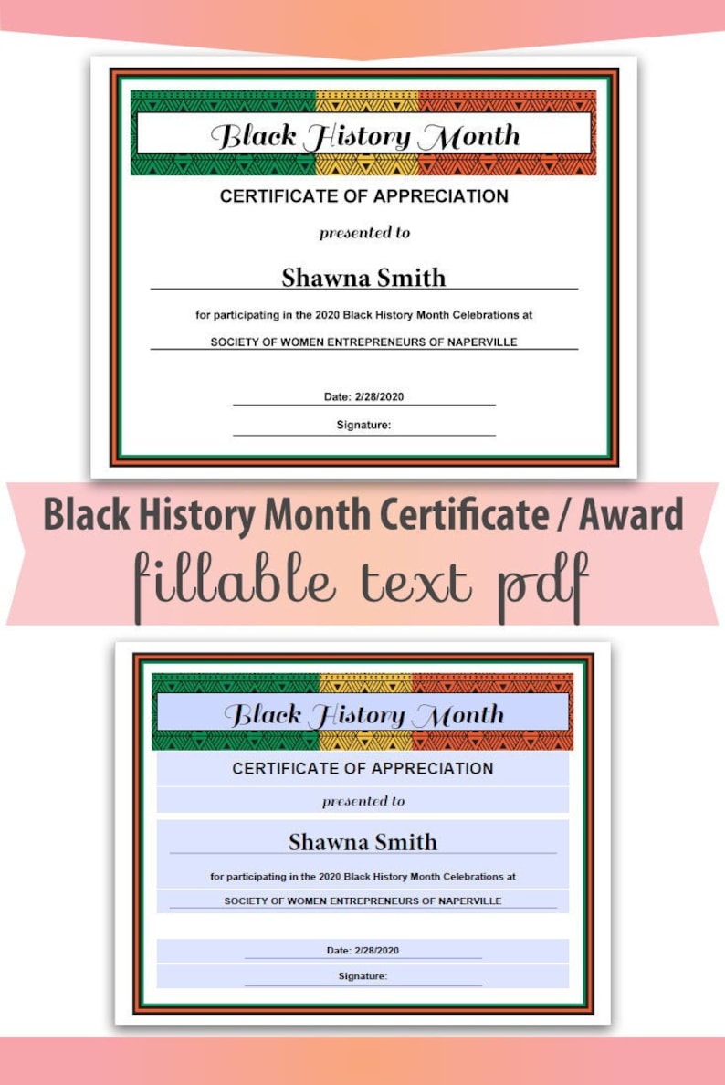 Black History Month Certificate of Appreciation Editable PDF Letter ...