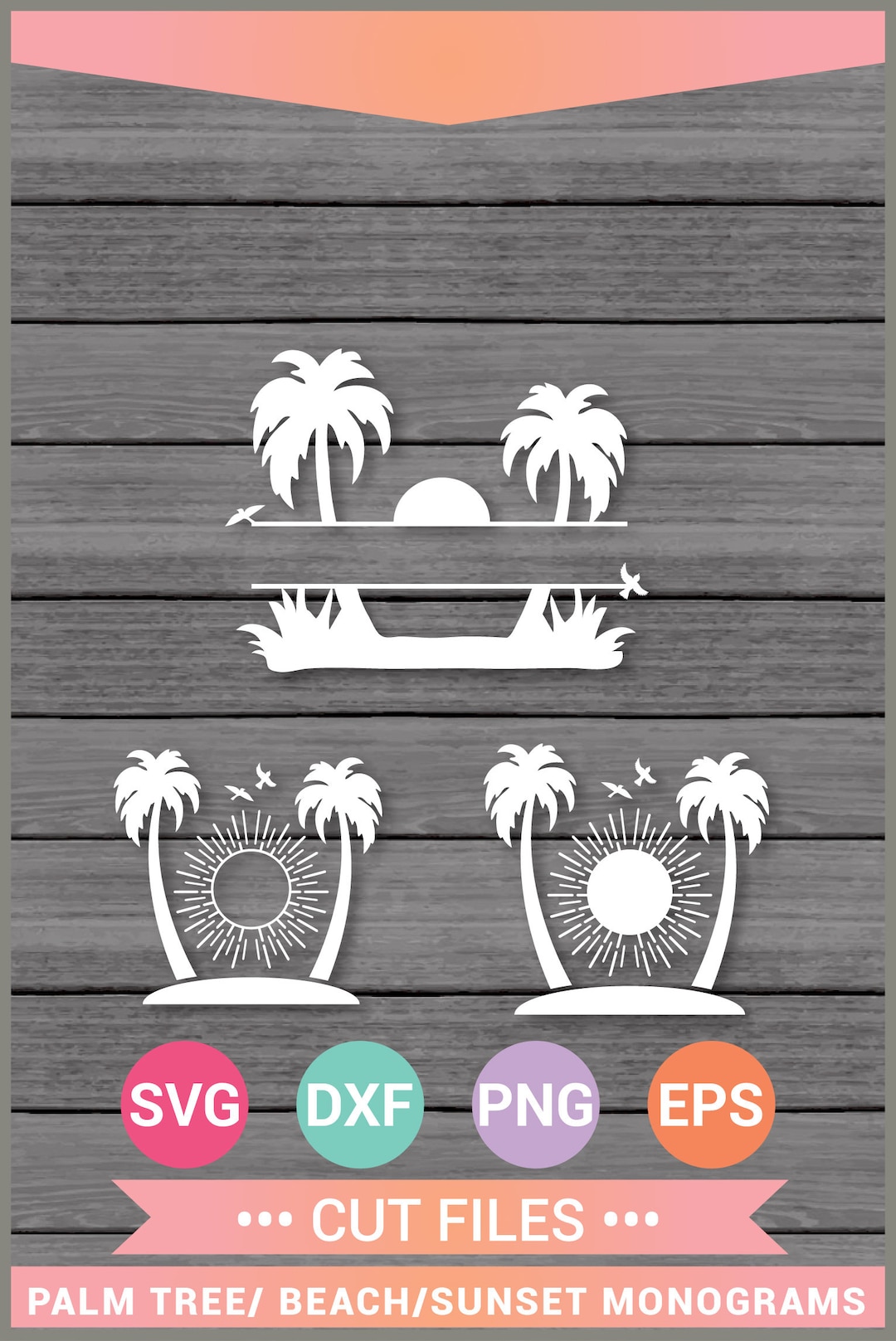Sunset Monogram Svg, Palm Tree Beach Monogram, Palm Tree SVG, Cricut ...