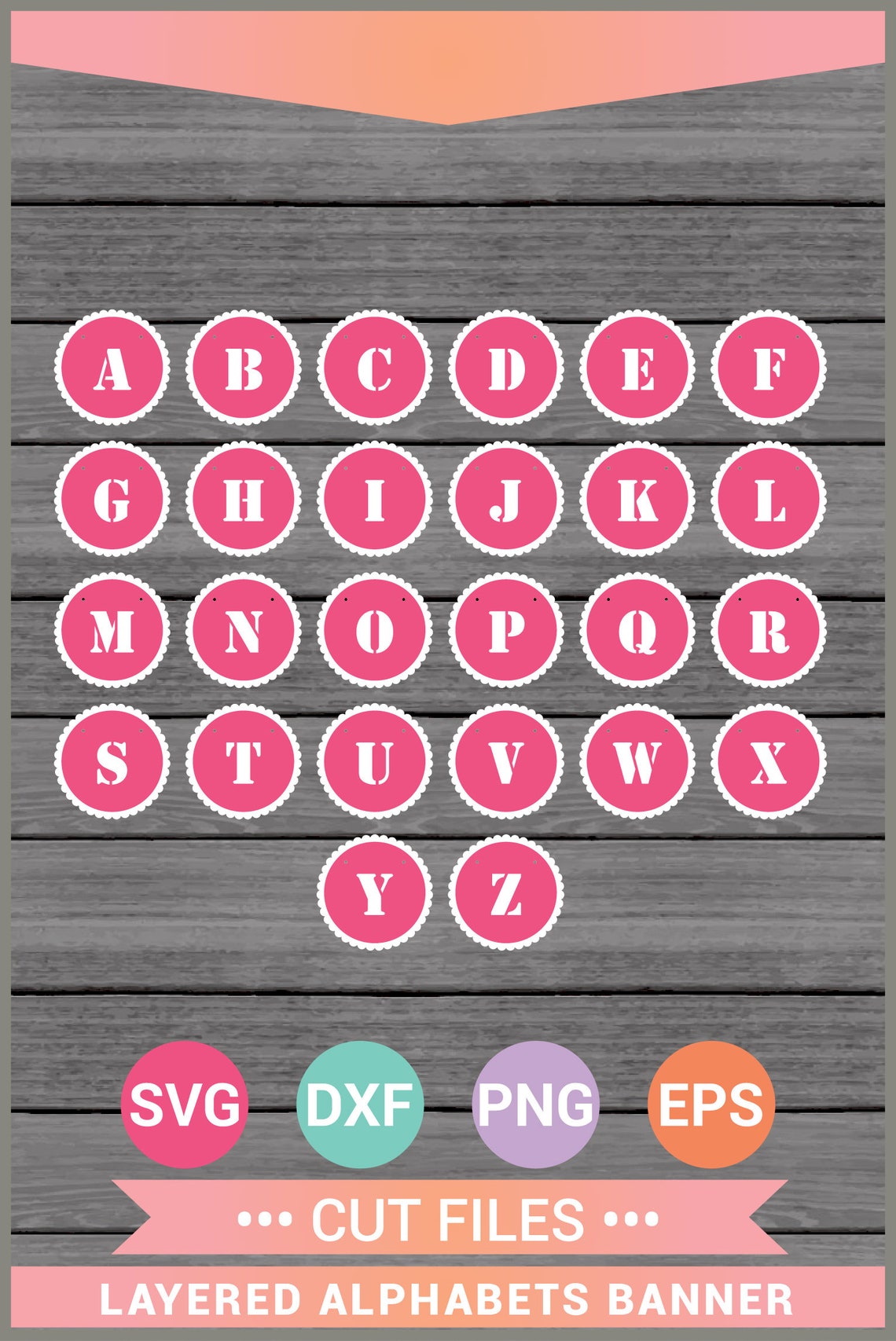 A-Z Alphabet Scallop Circle Banner Letter Layers SVG Cut | Etsy