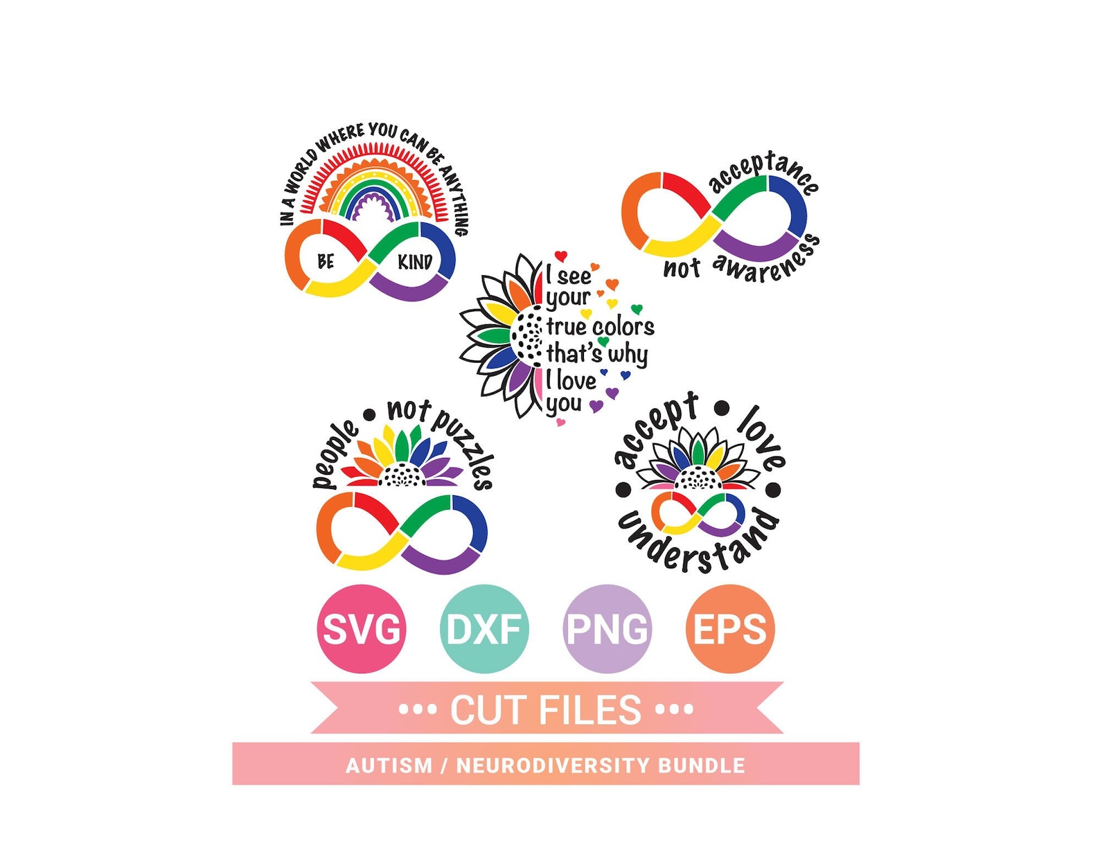Autism Neurodiversity Bundle Svg Infinity Autism Rainbow - Etsy