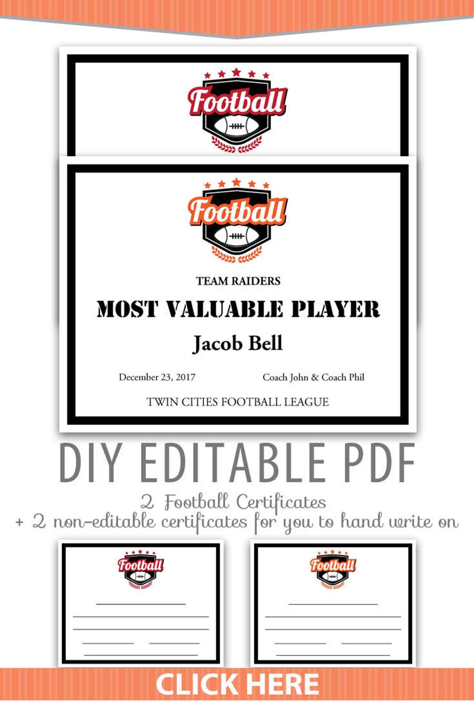 Editable PDF Sports Team Football Certificate Award Template - Etsy